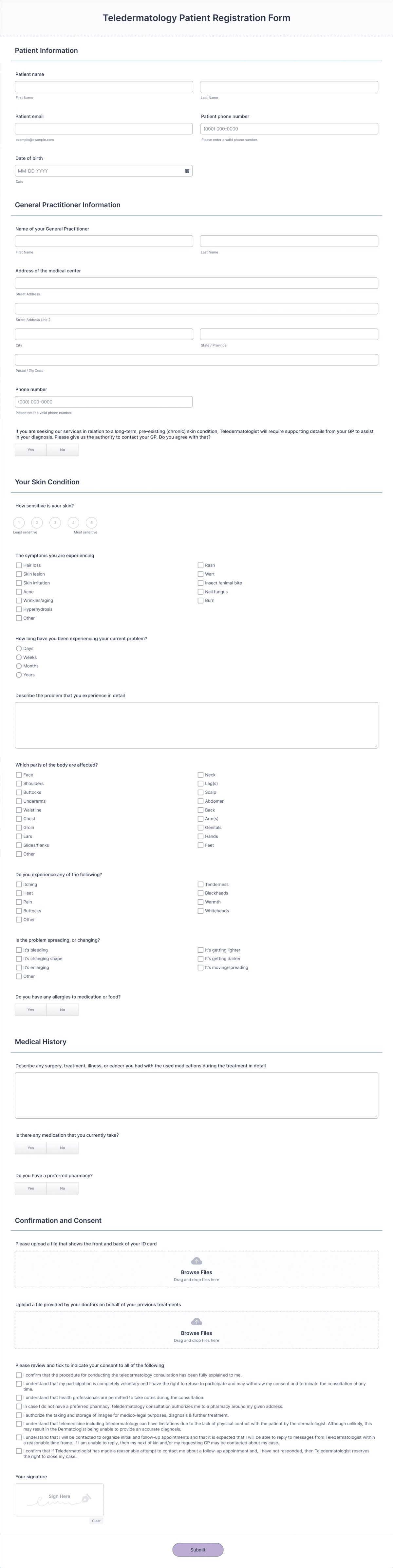 Teledermatology Patient Registration Form Template | Jotform
