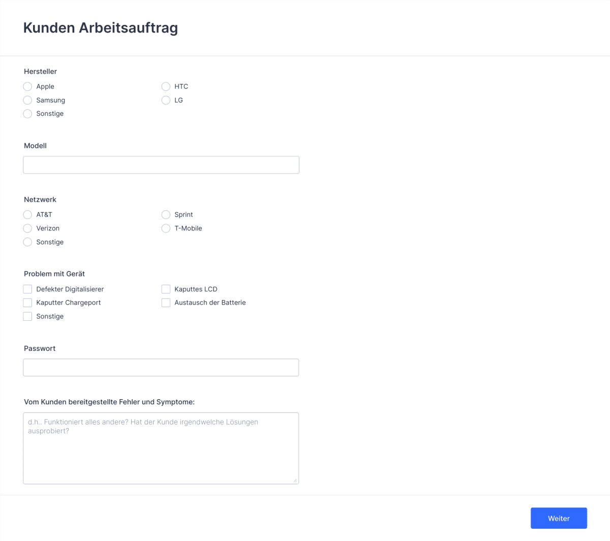 Telefonreparaturformular Formularvorlage | Jotform