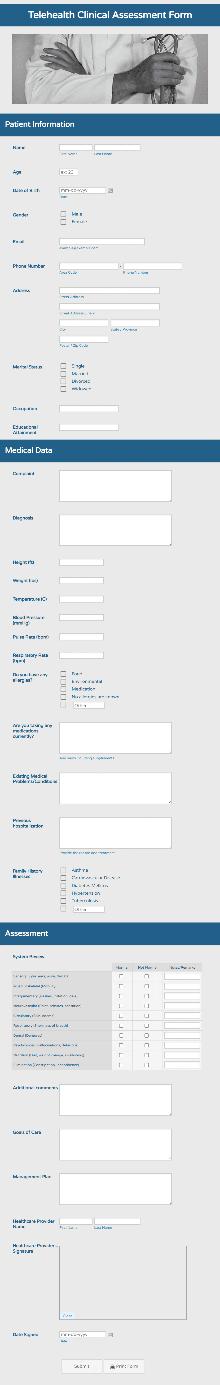 Telehealth Clinical Assessment Form Template | Jotform