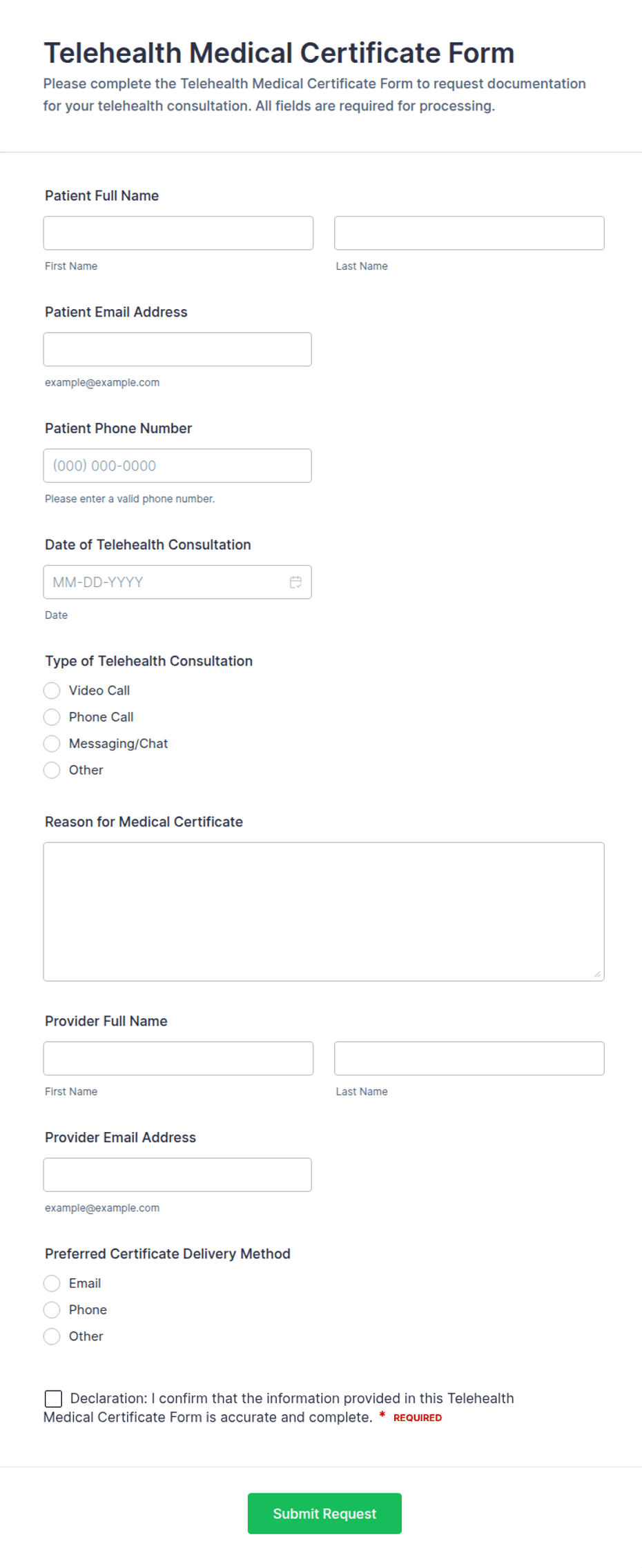 Telehealth Medical Certificate Form Template | Jotform