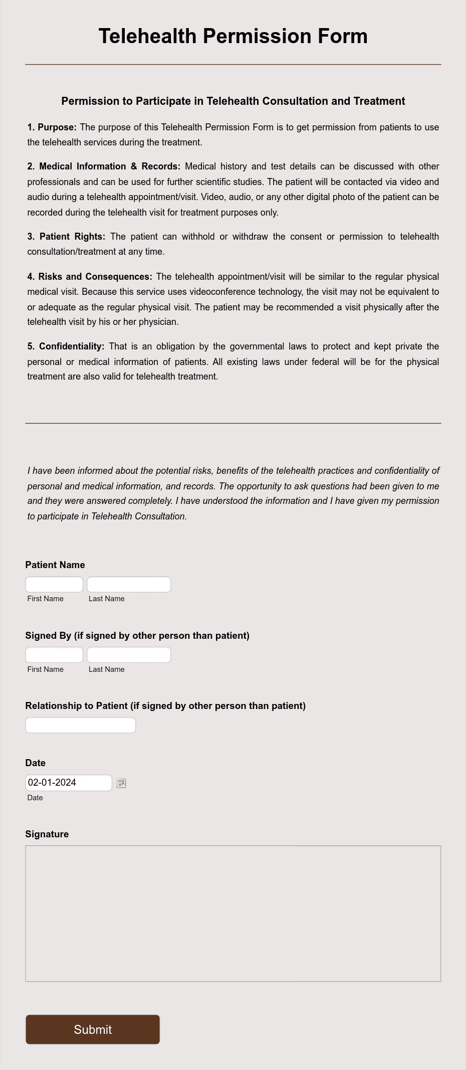 Telehealth Permission Form Template | Jotform