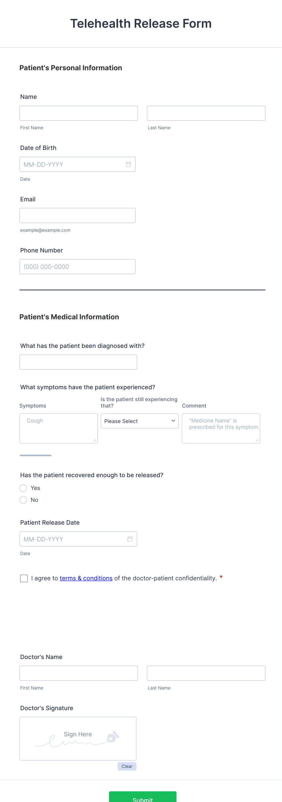 Telehealth Release Form Template | Jotform