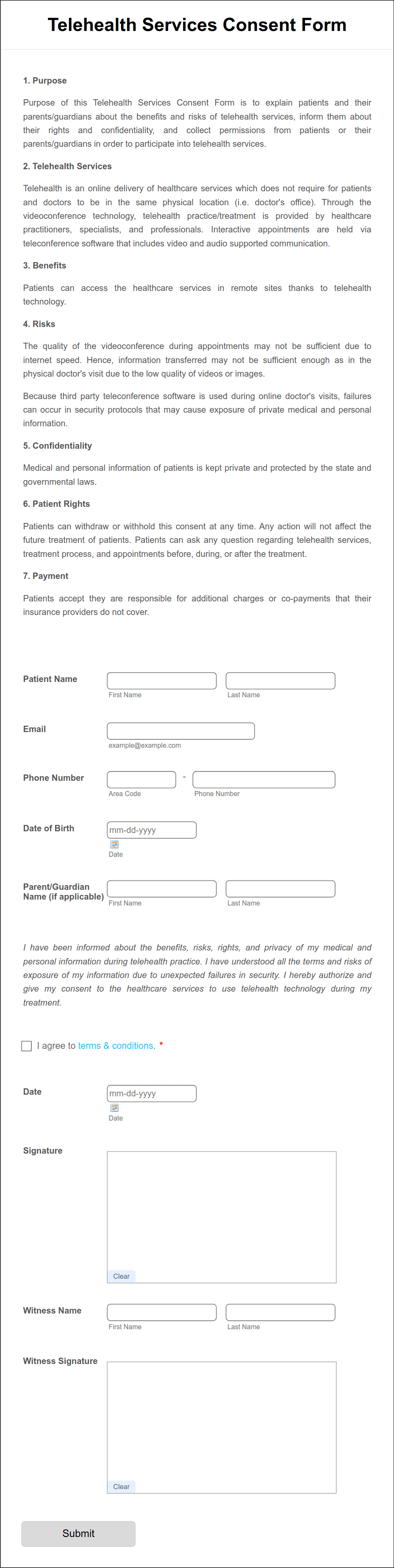 Telehealth Services Consent Form Template | Jotform