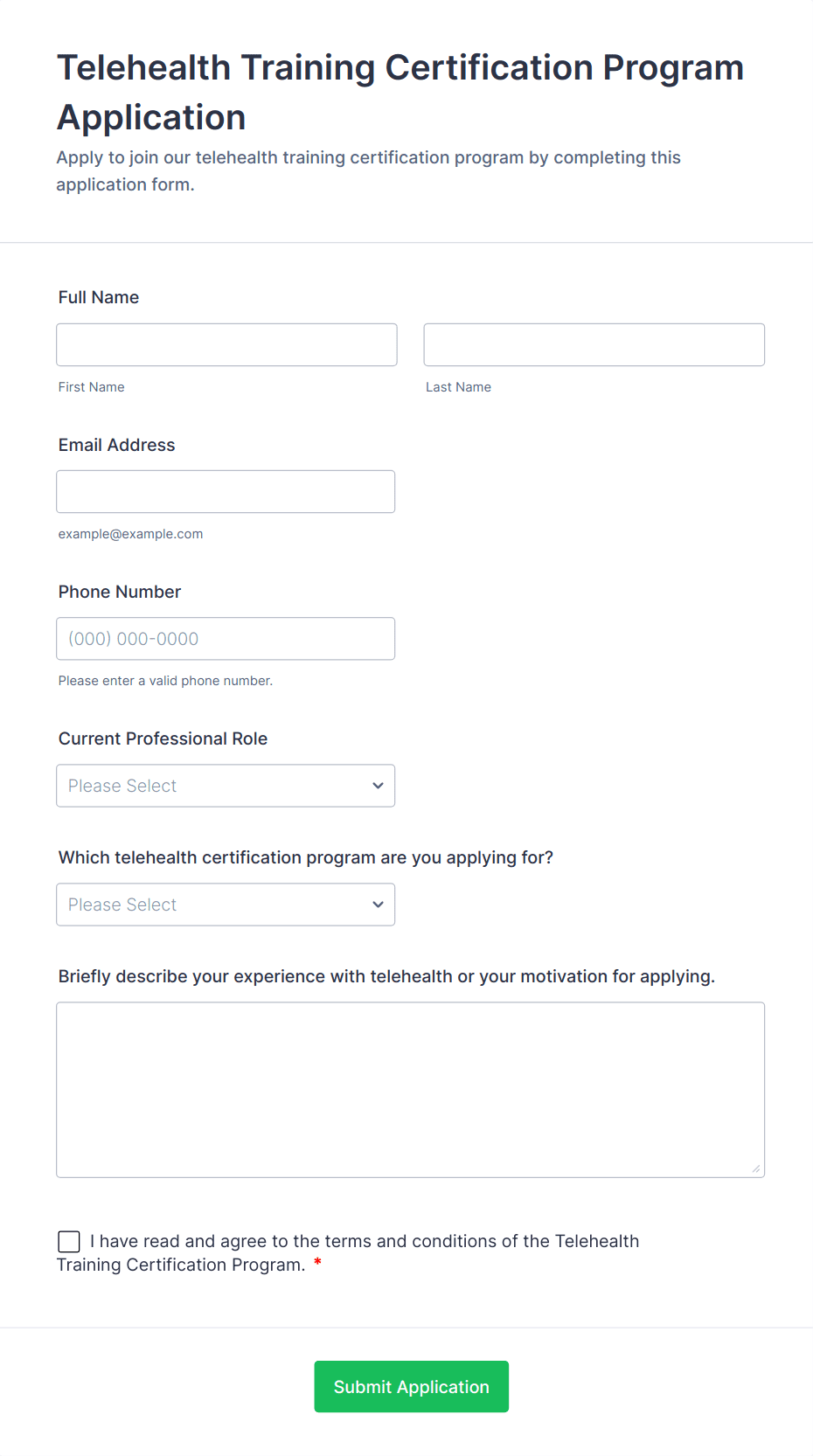 Telehealth Training Certification Program Application Form Template ...