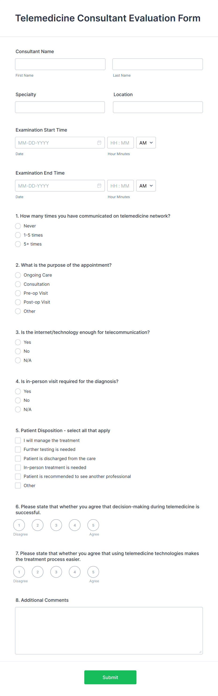 Telemedicine Consultant Evaluation Form Template | Jotform