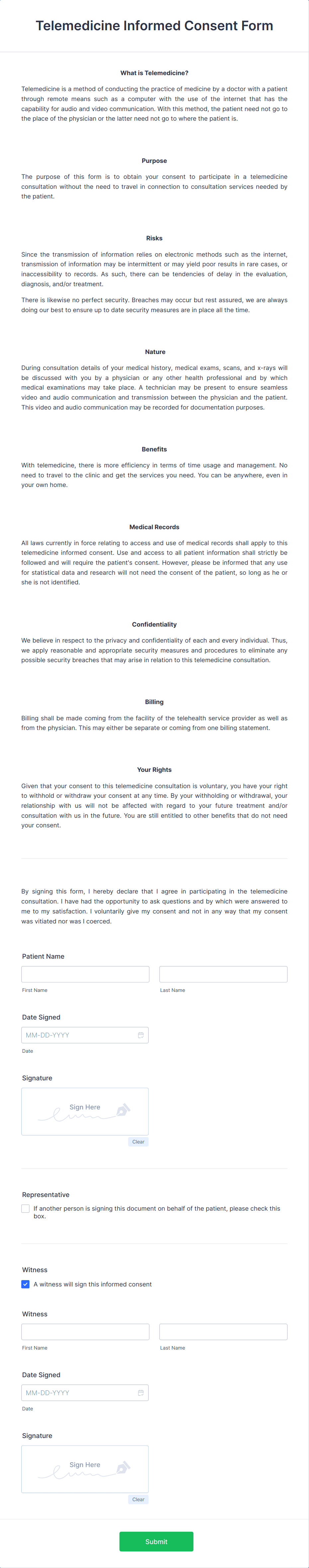 Telemedicine Informed Consent Form Template | Jotform