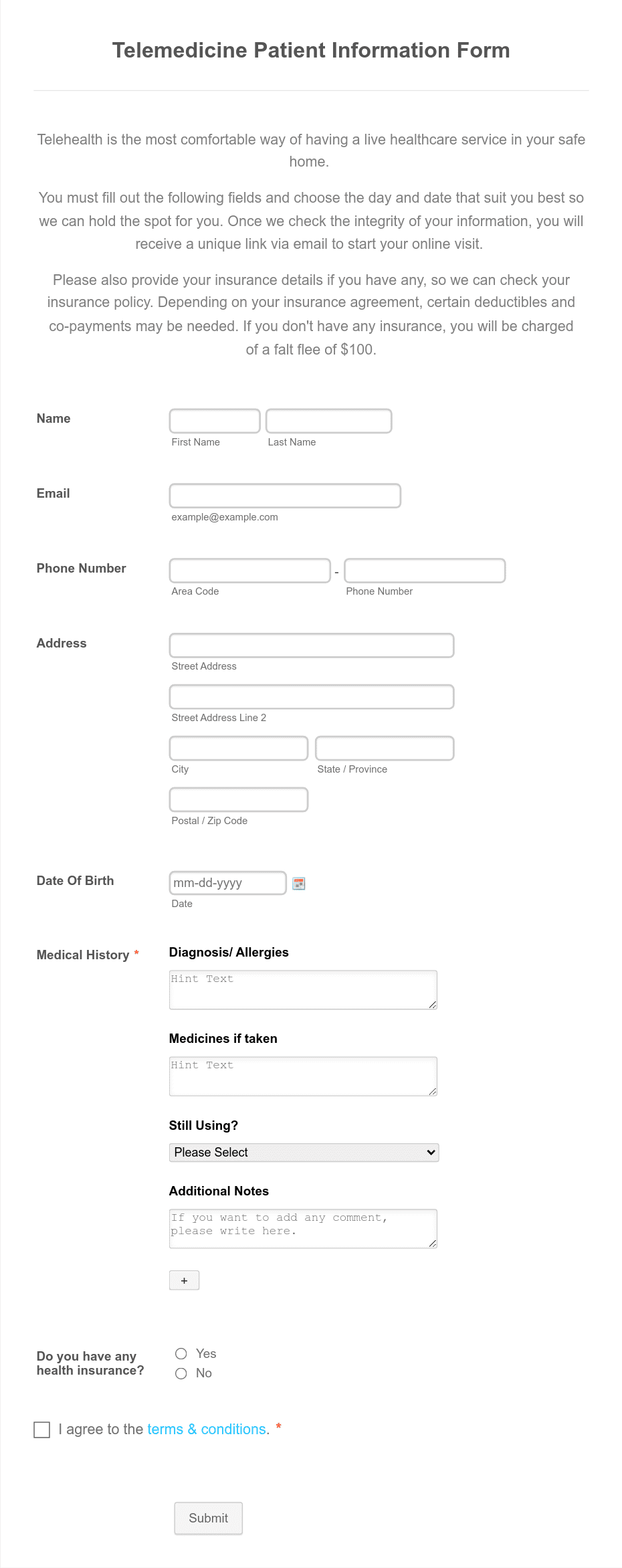Telemedicine Patient Information Form Template | Jotform