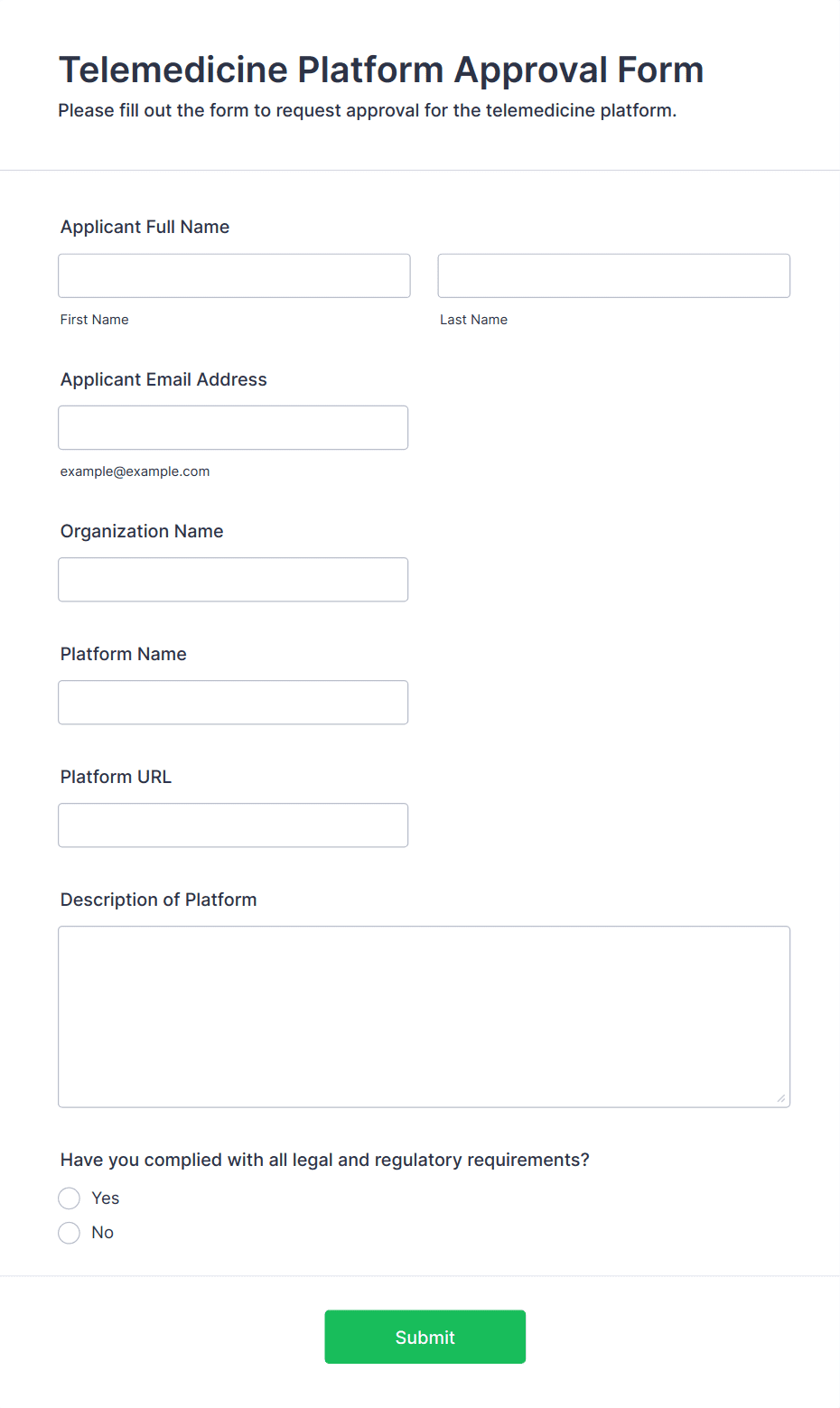 Telemedicine Platform Approval Form Template | Jotform