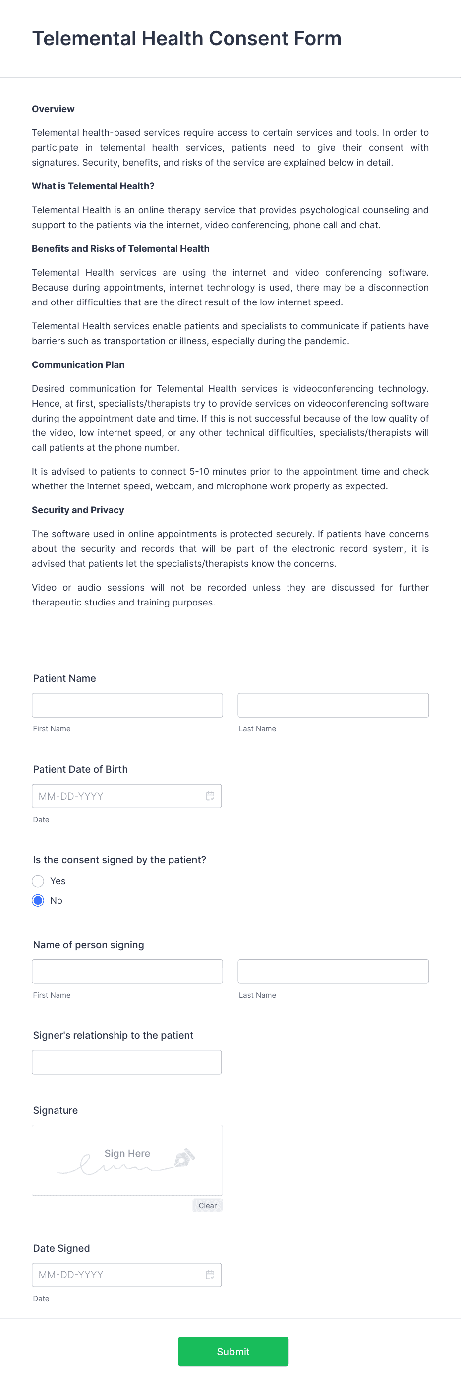 Telemental Health Consent Form Template | Jotform