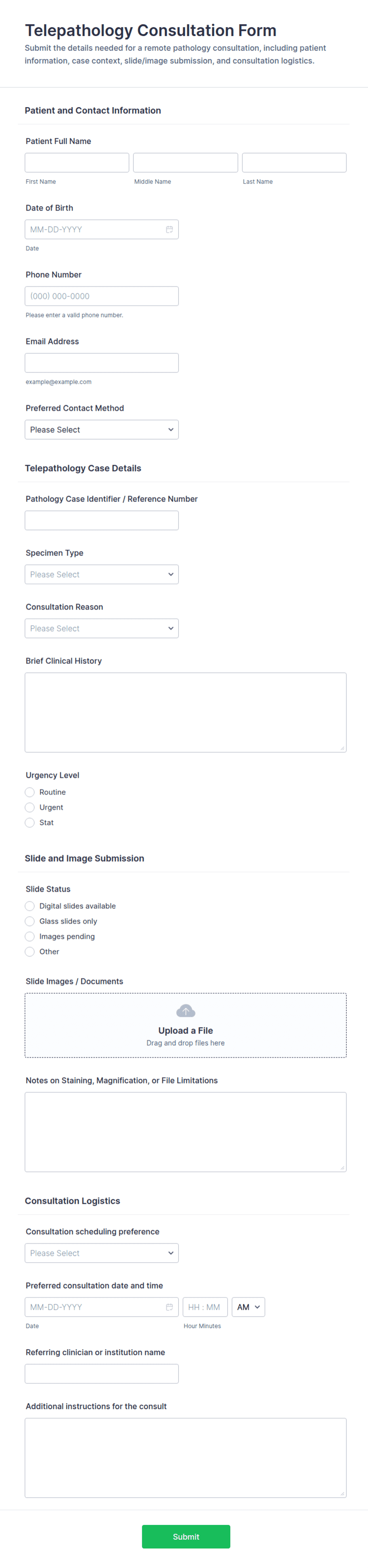 Telepathology Consultation Form Template | Jotform