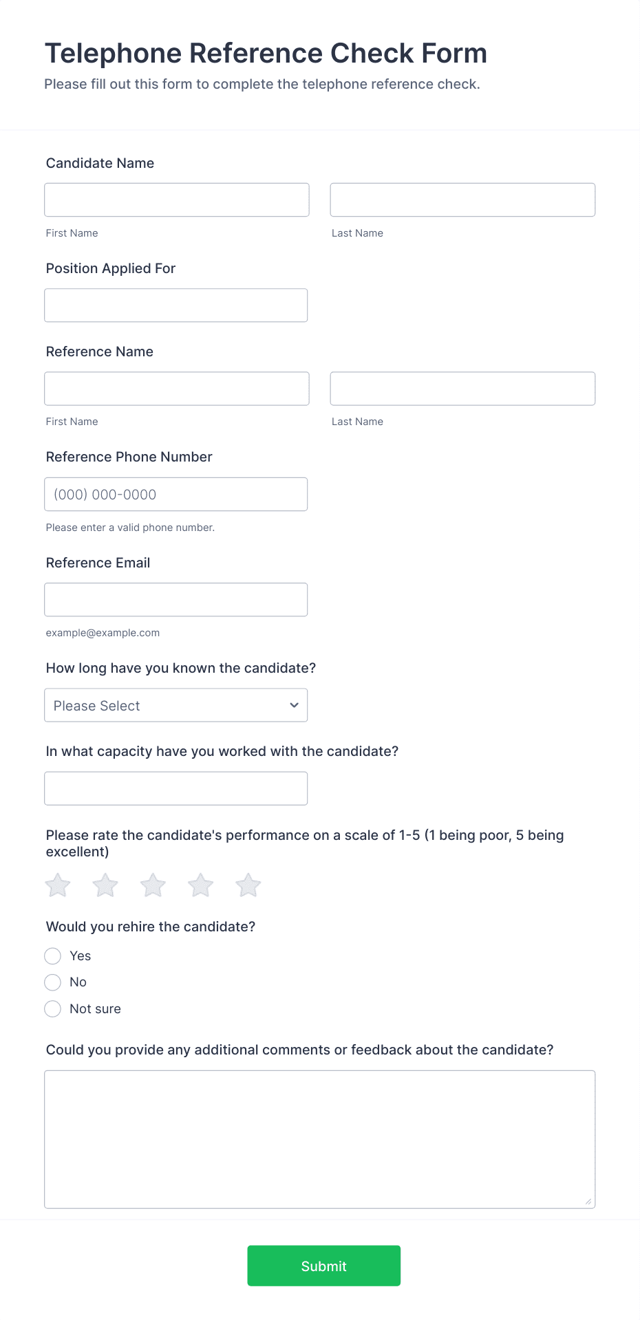 Telephone Reference Check Form Template | Jotform