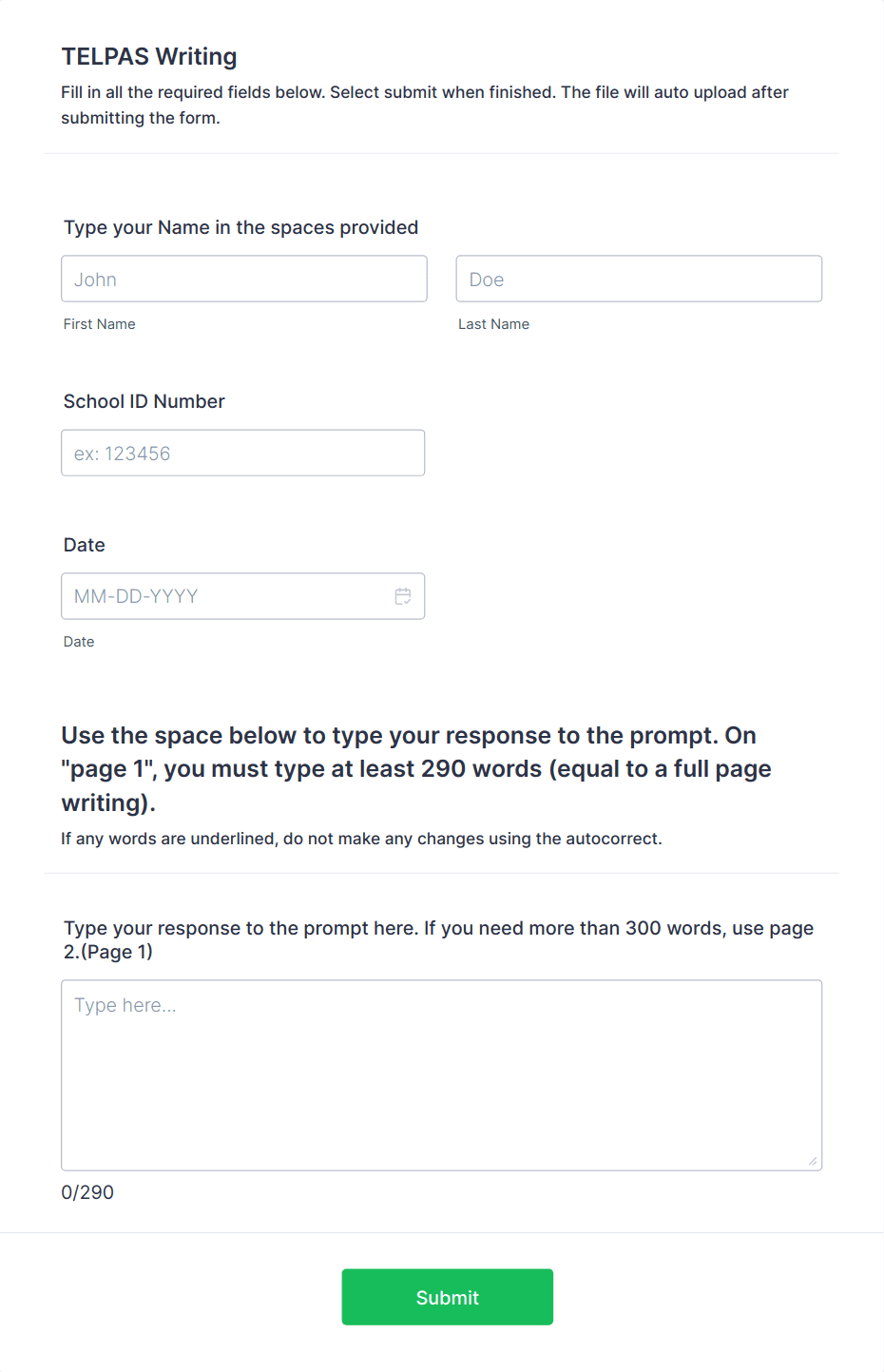 TELPAS Writing Form Template | Jotform