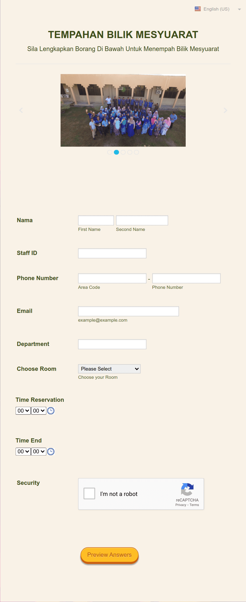 Tempahan Bilik Mesyuarat Form Template | Jotform