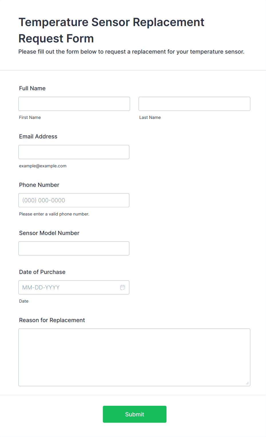 Temperature Sensor Replacement Request Form Template | Jotform