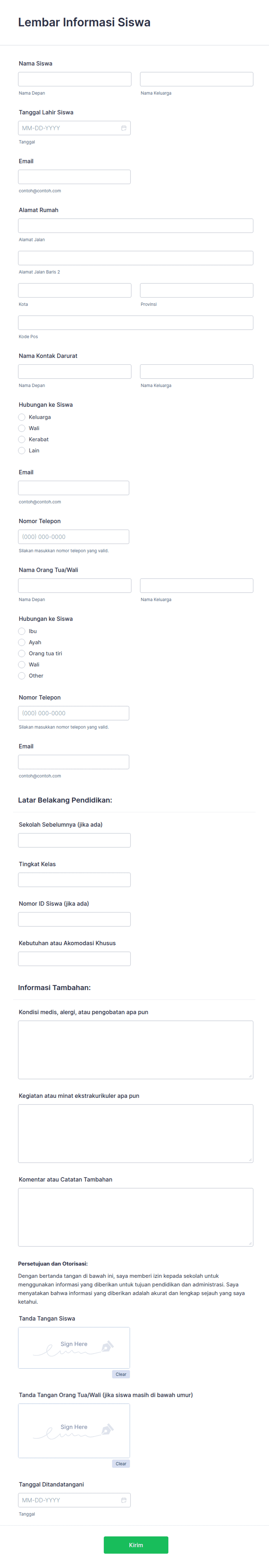 Templat Lembar Informasi Siswa Template Formulir | Jotform