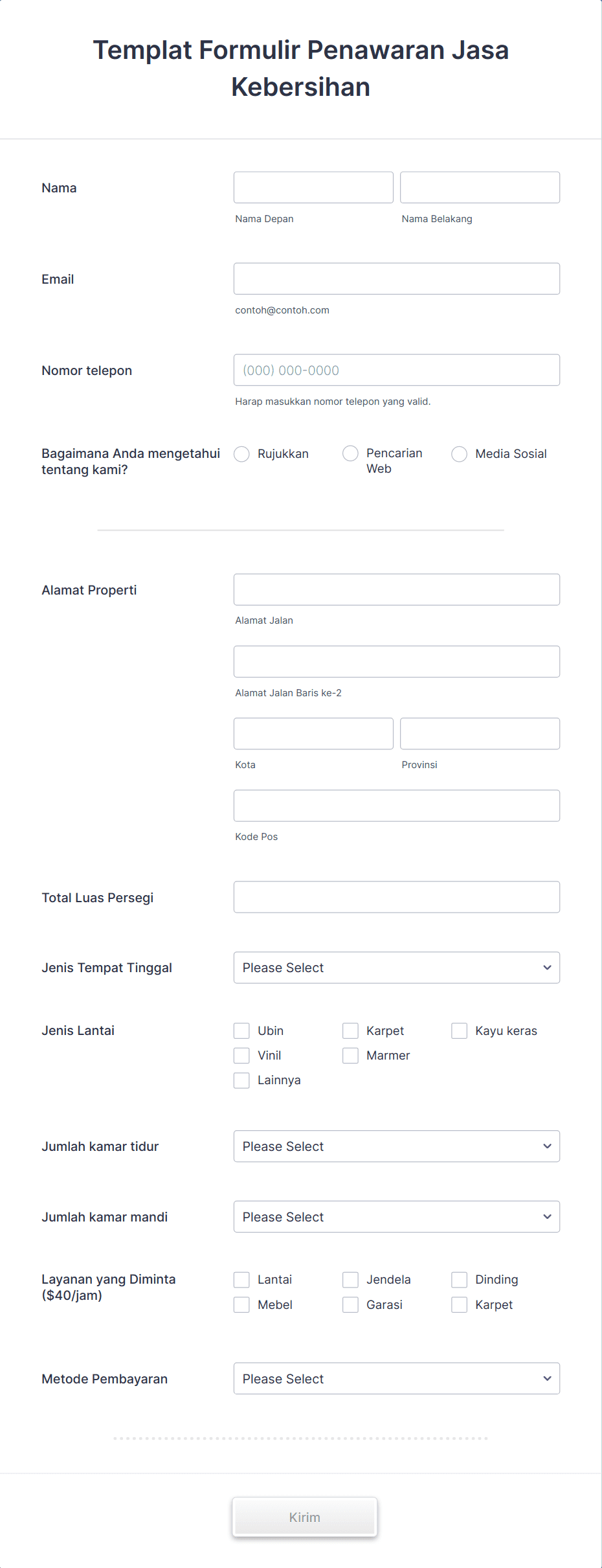 Templat Penawaran Jasa Kebersihan Template Formulir | Jotform