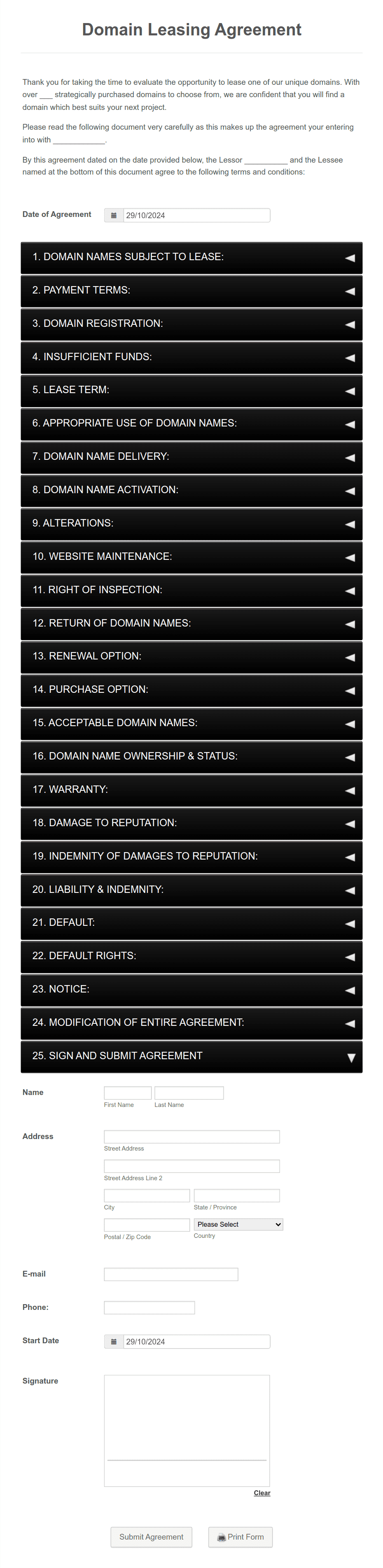 Domain Leasing Application Form Template | Jotform