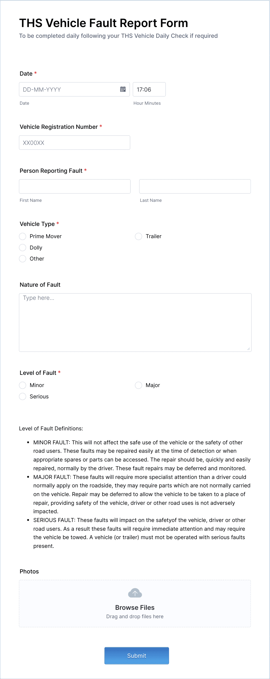 Template F M THS Vehicle Fault Report Form Template | Jotform