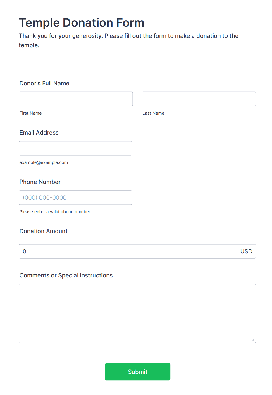 Temple Donation Form Template | Jotform