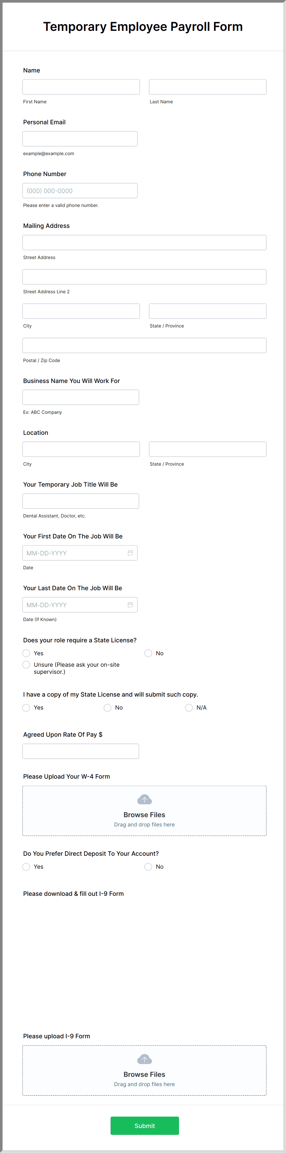 Temporary Employee Payroll Form Template | Jotform