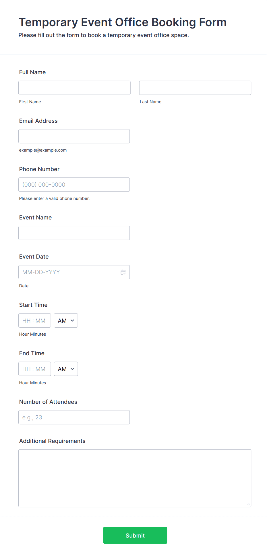 Temporary Event Office Booking Form Template | Jotform