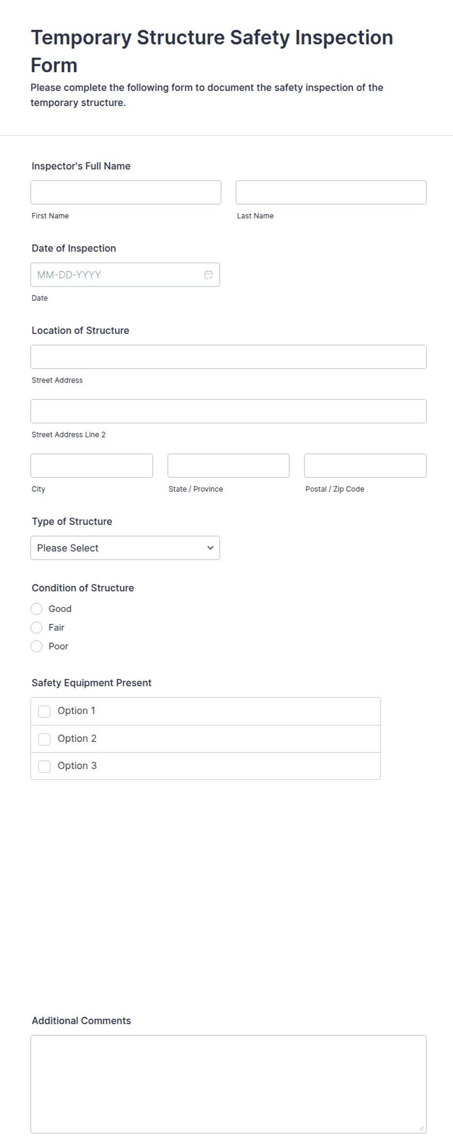 Temporary Structure Safety Inspection Form Form Template | Jotform