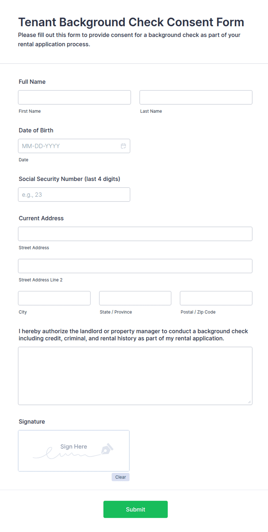 Tenant Background Check Consent Form Template | Jotform
