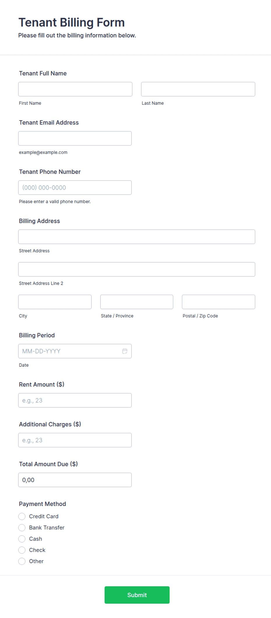 Tenant Billing Form Template | Jotform