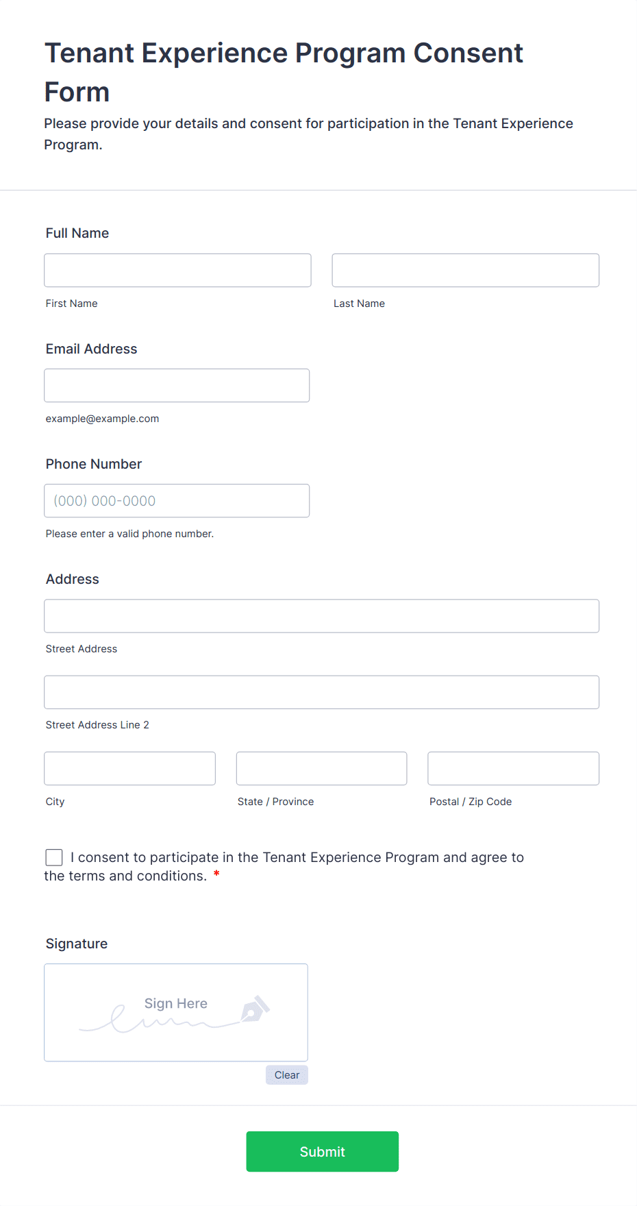 Tenant Experience Program Consent Form Template | Jotform