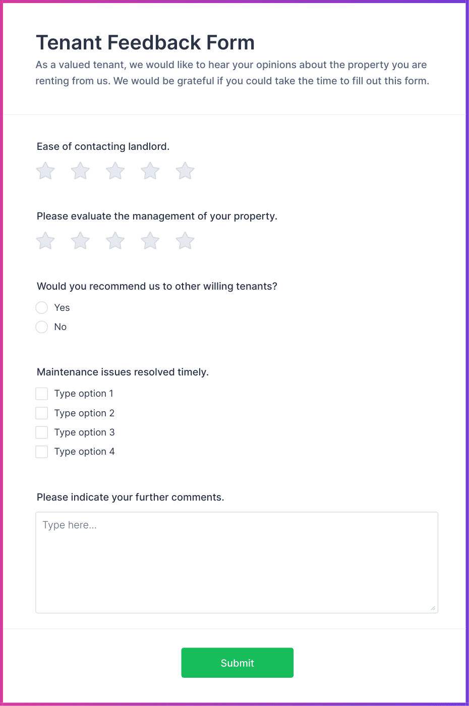 Tenant Feedback Form Template | Jotform