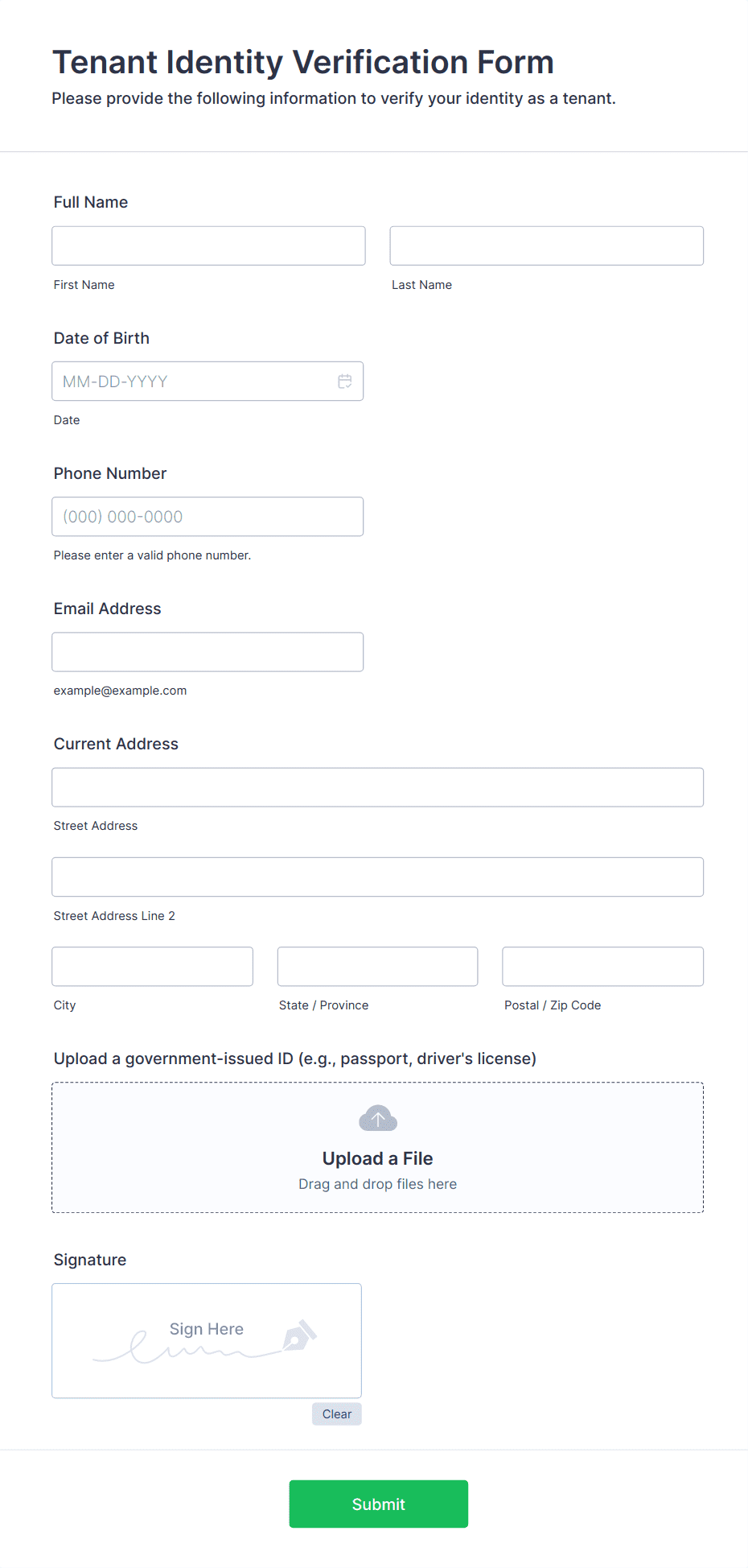 Tenant Identity Verification Form Template | Jotform