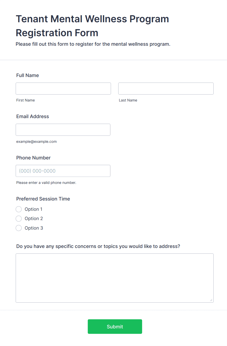 Tenant Mental Wellness Program Registration Form Template | Jotform