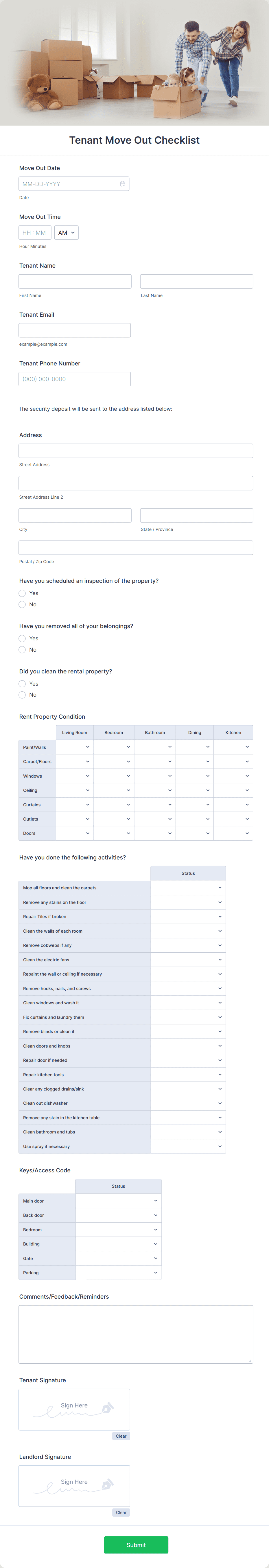 Tenant Move Out Checklist Form Template | Jotform