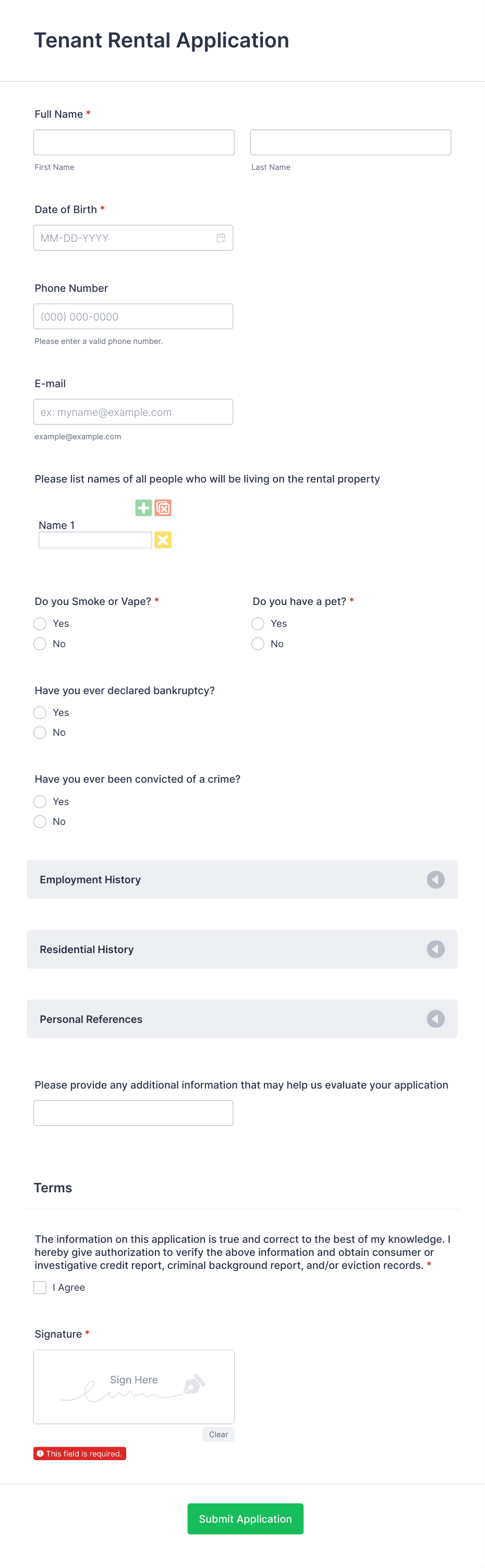 Tenant Rental Application Form Template | Jotform