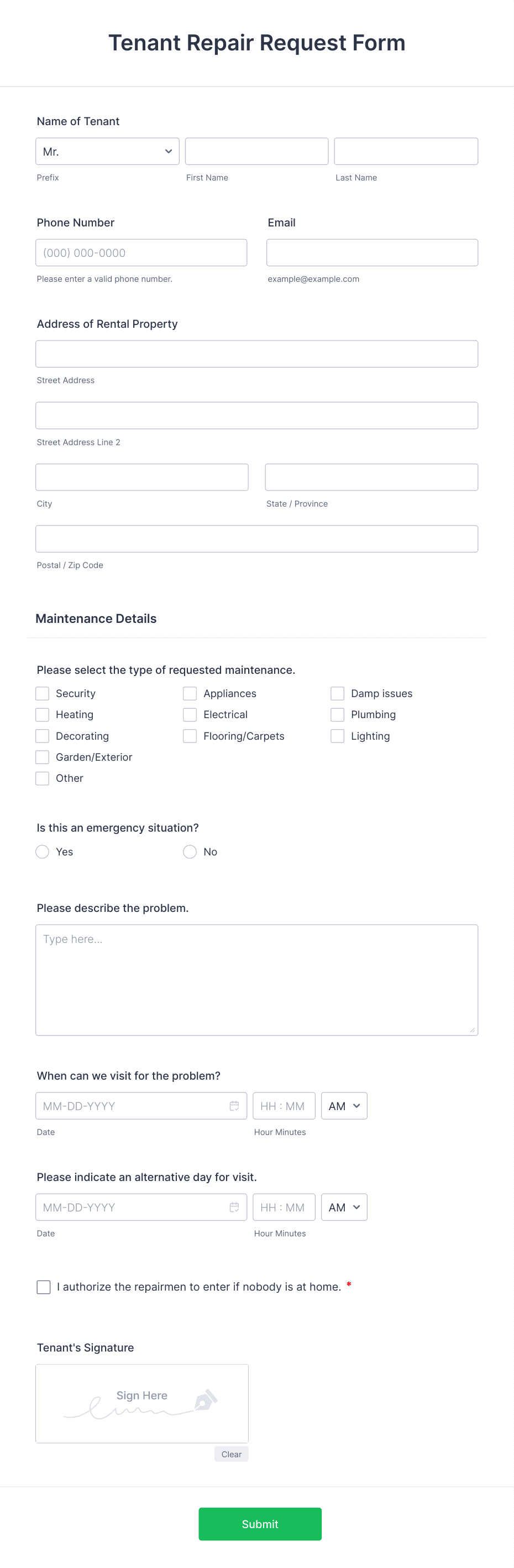 Tenant Repair Request Form Template | Jotform