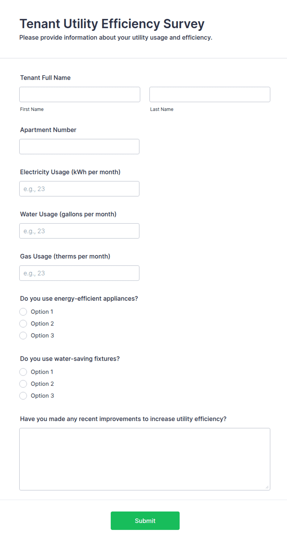 Tenant Utility Efficiency Survey Form Template | Jotform