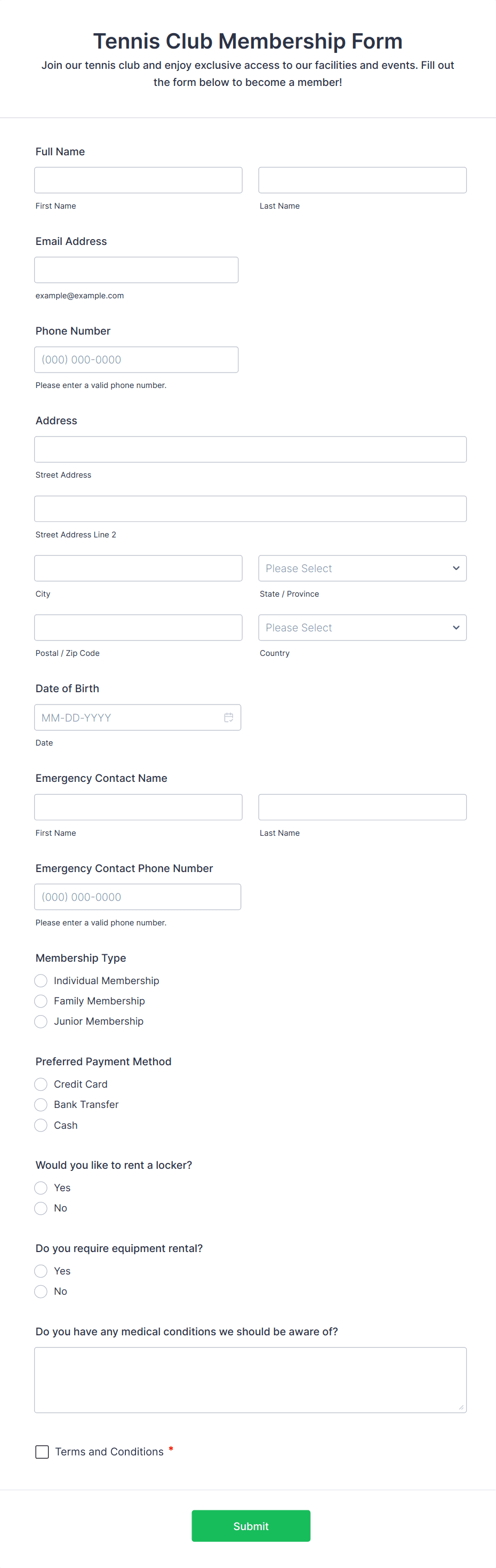 Tennis Club Membership Form Template | Jotform