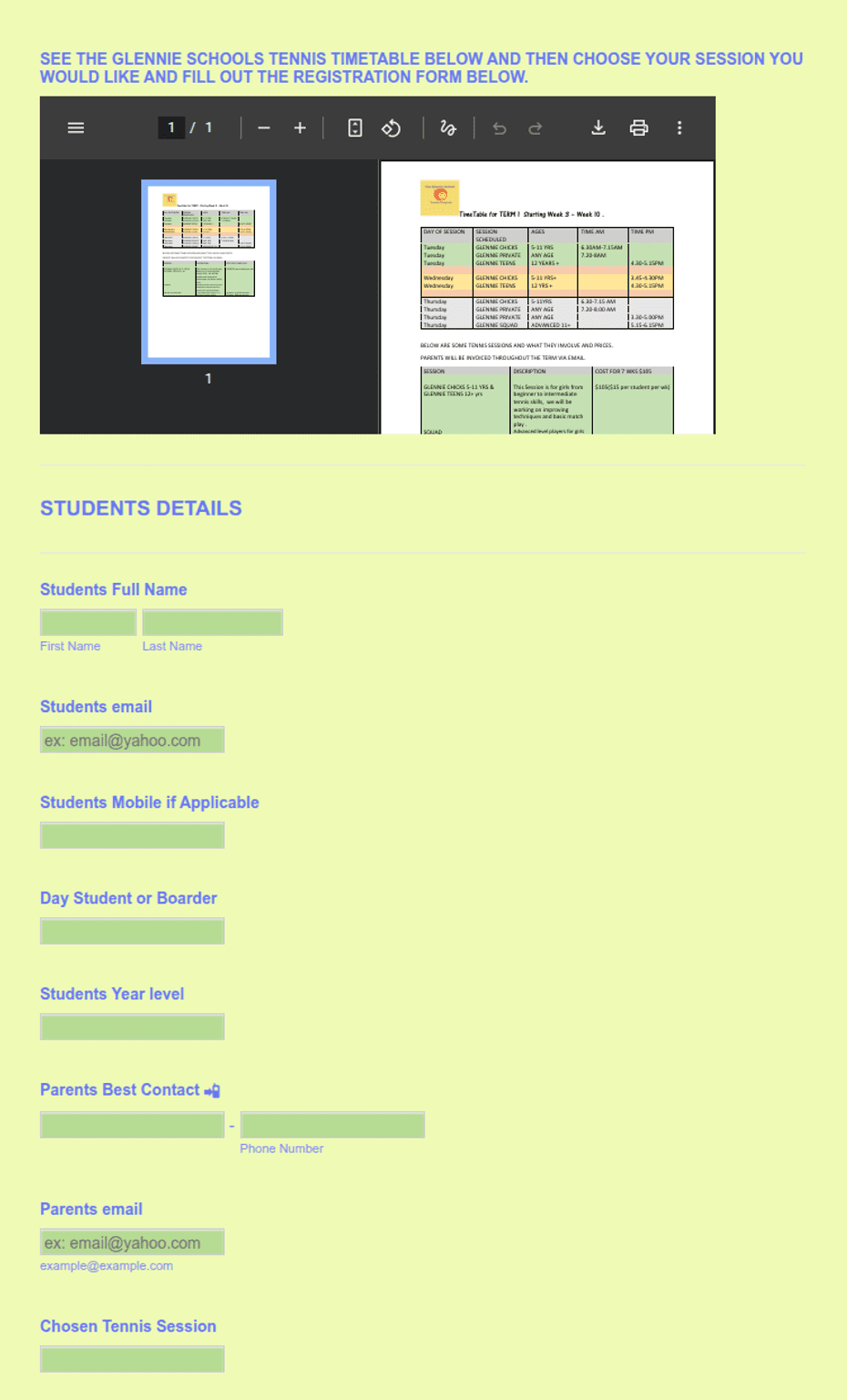 Tennis Session Registration Form Template | Jotform