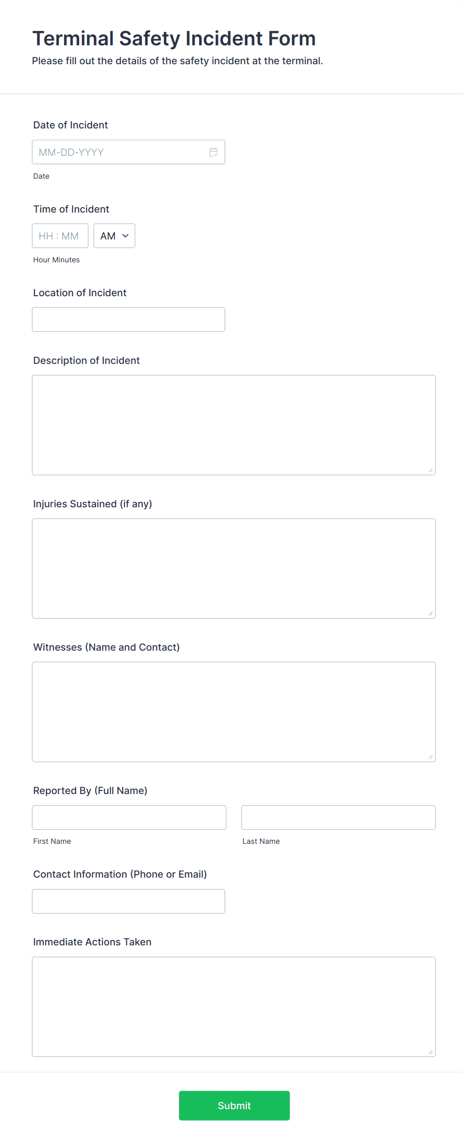 Terminal Safety Incident Form Template | Jotform