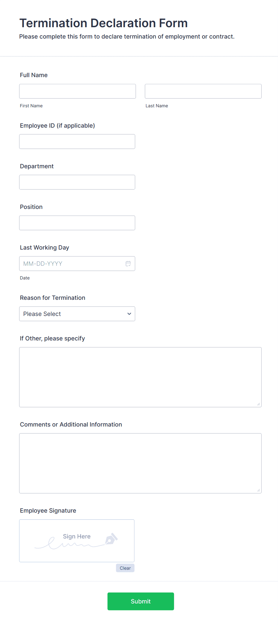 Termination Declaration Form Template | Jotform