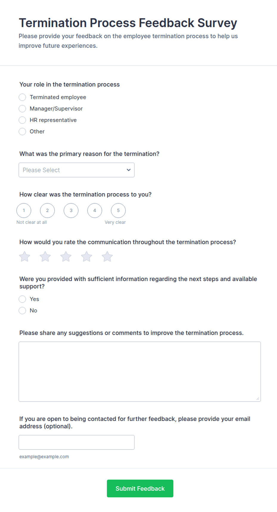 Termination Process Feedback Survey Form Template | Jotform