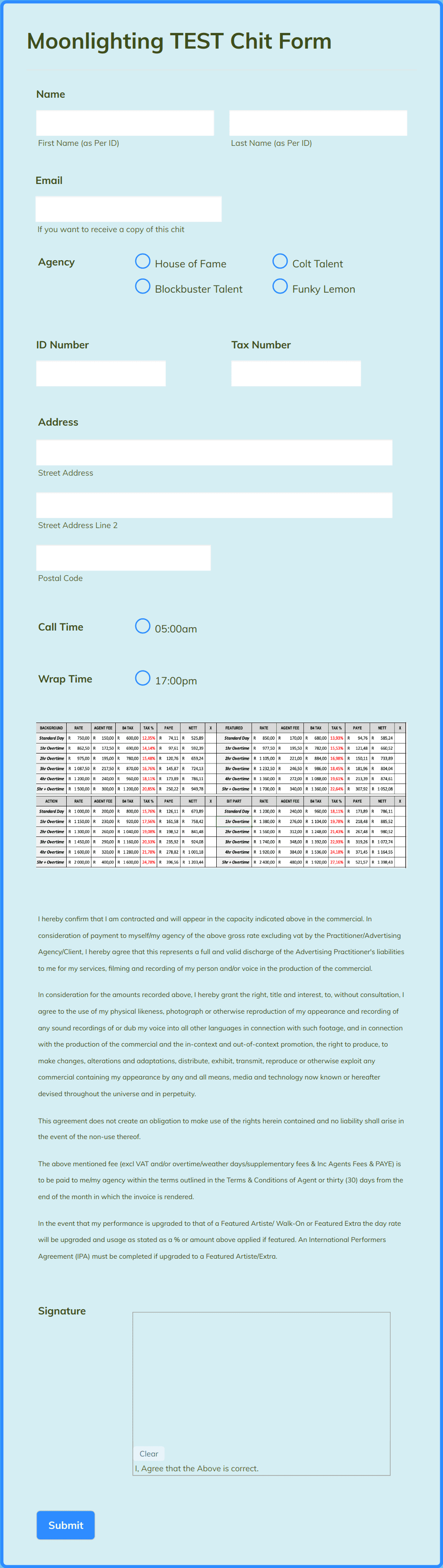 test chit Form Template | Jotform