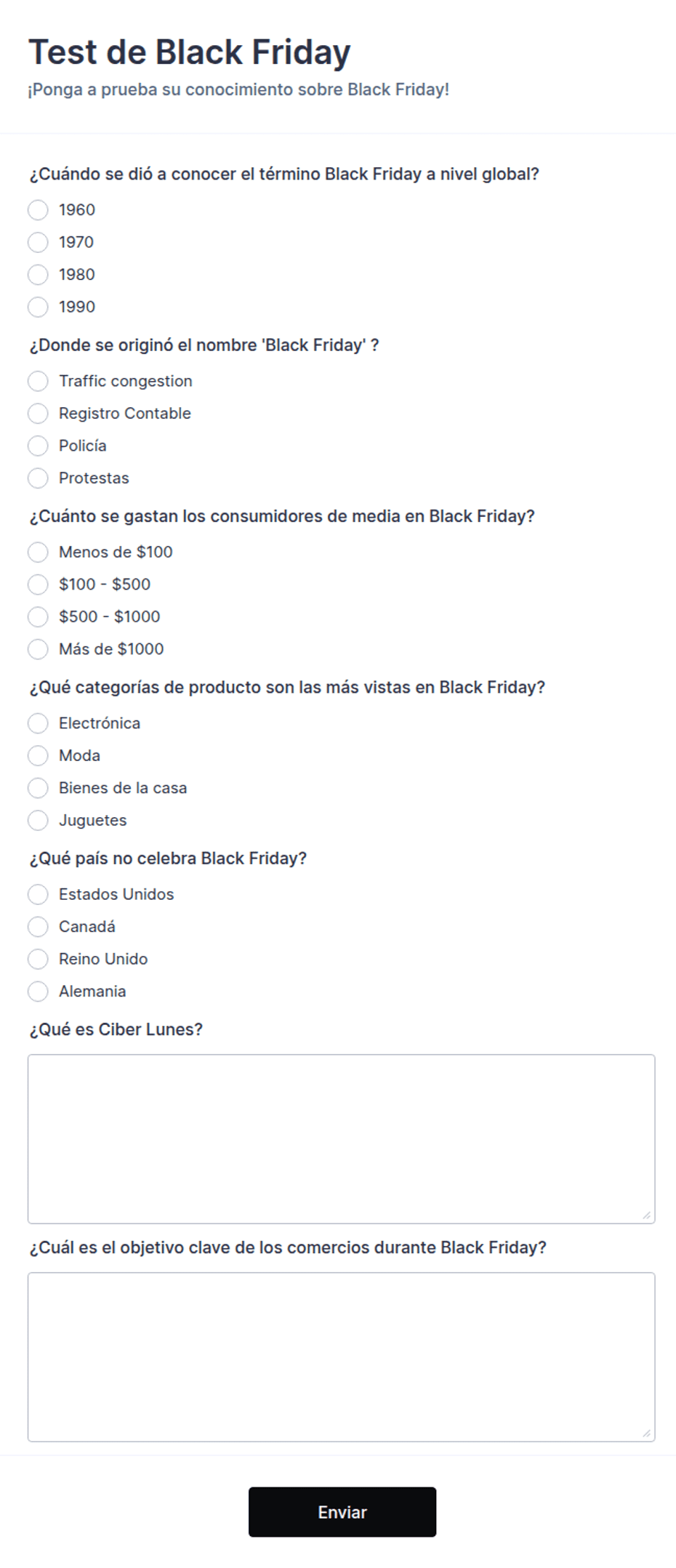Test de Black Friday Plantilla de formulario | Jotform