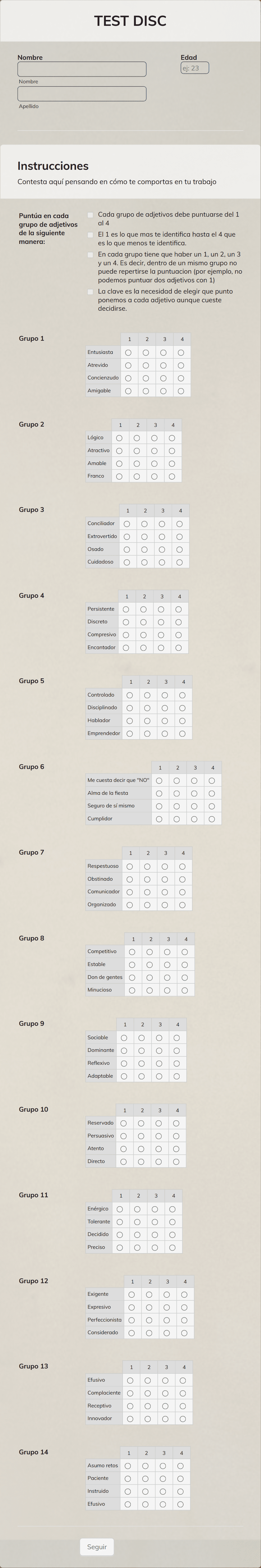 TEST DISC Plantilla de formulario | Jotform
