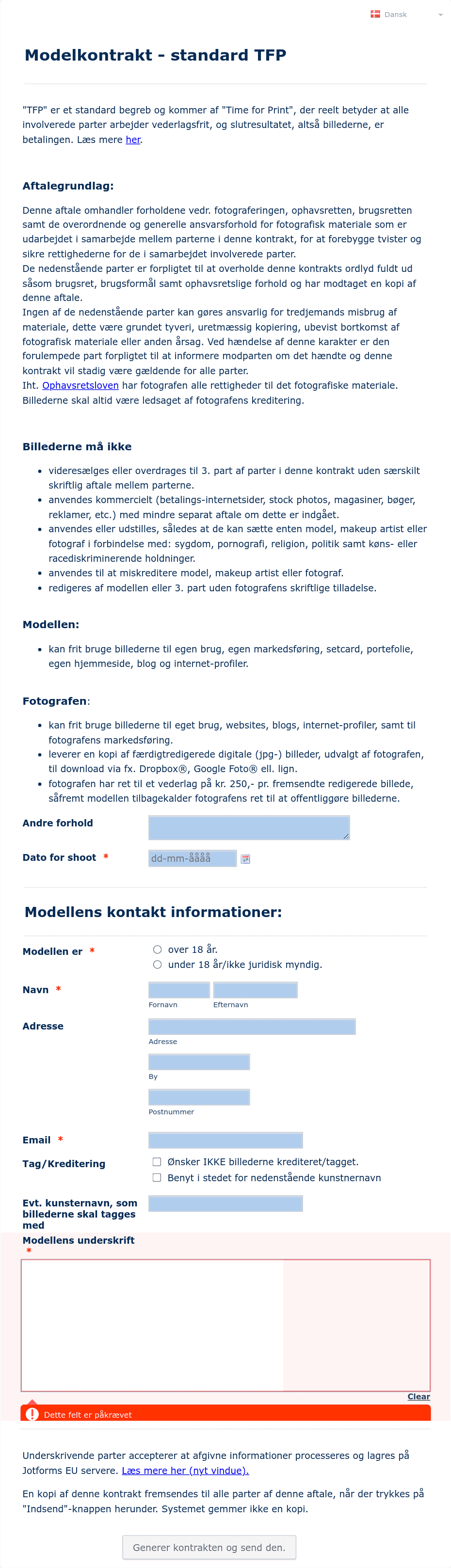 TFP Model Kontraktform Form Template | Jotform