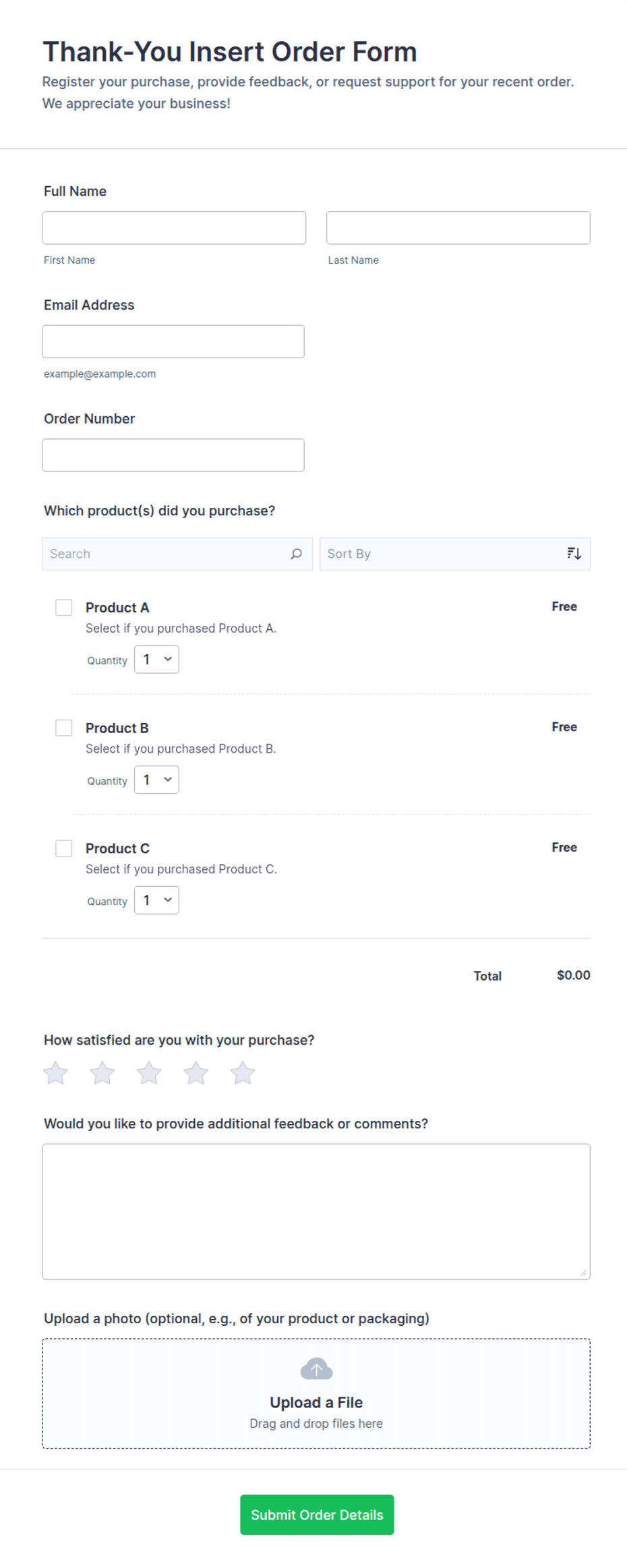 Thank-You Insert Order Form Template | Jotform