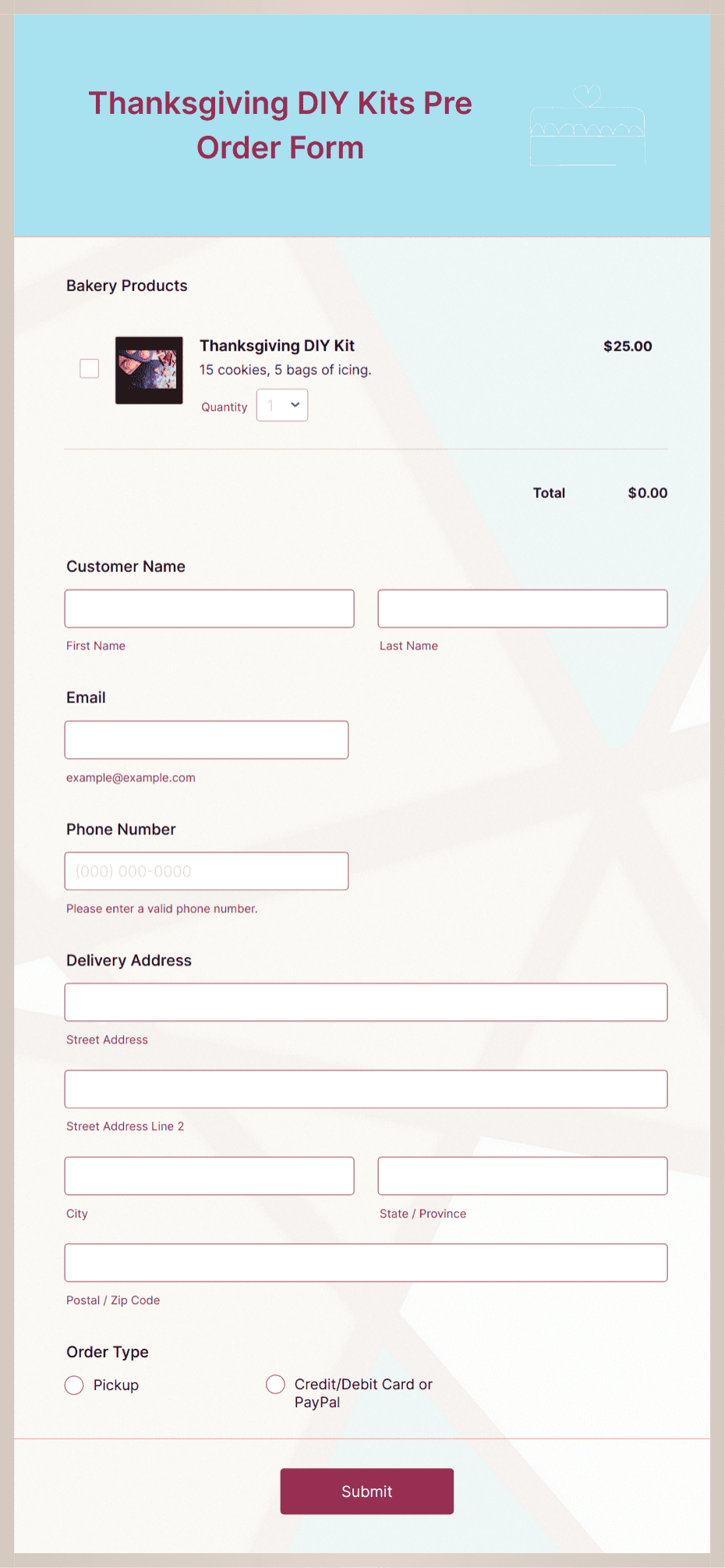 Thanksgiving DIY Kits Pre Order Form Template | Jotform