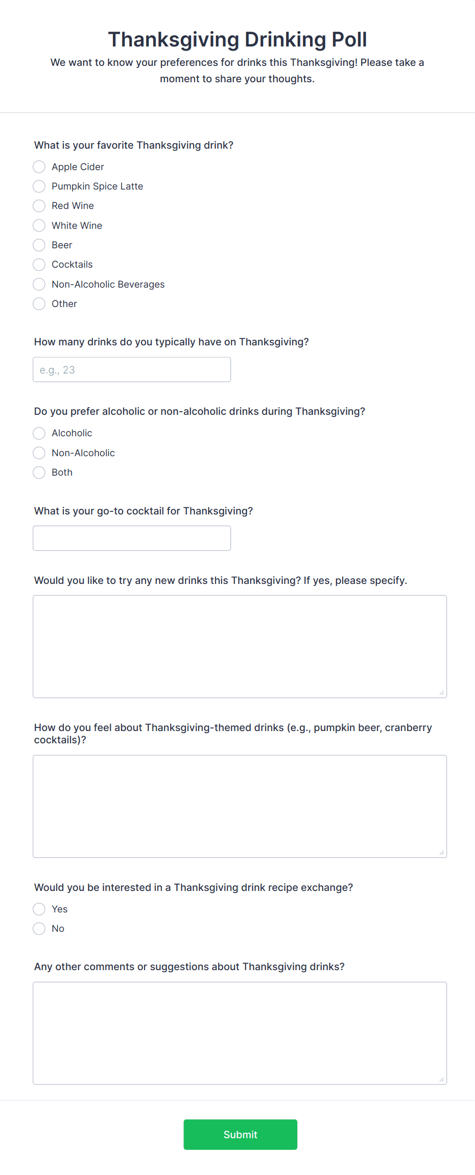 Thanksgiving Drinking Poll Form Template | Jotform