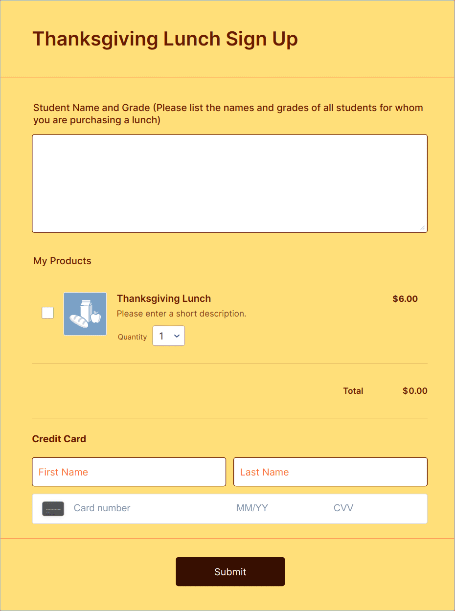 Thanksgiving Lunch Sign Up Form Template | Jotform