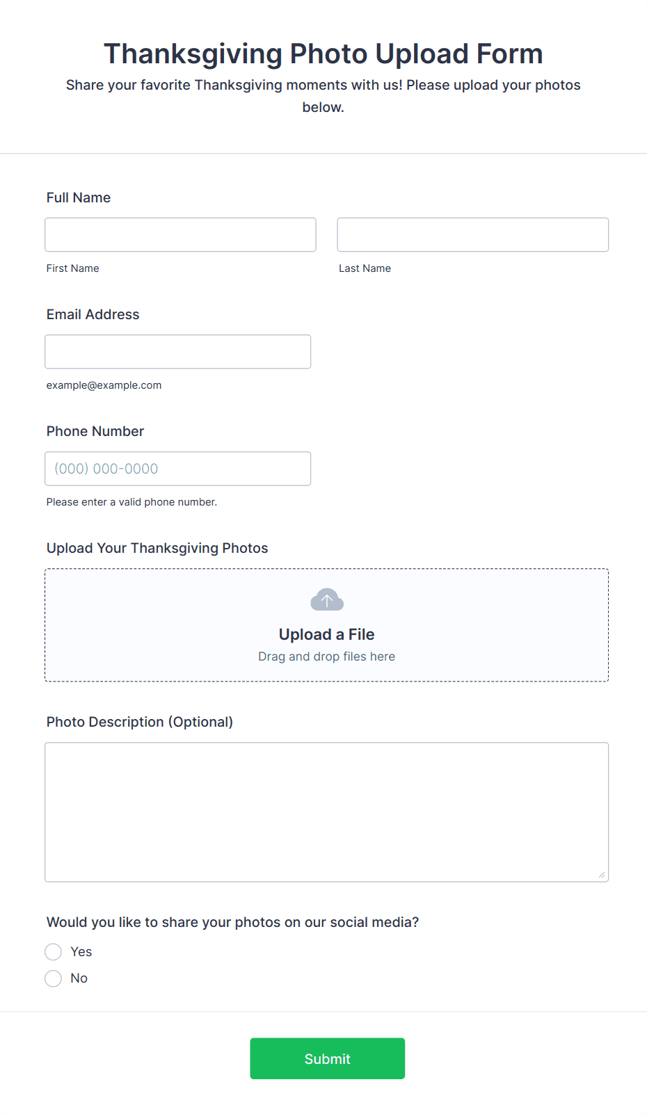 Thanksgiving Photo Upload Form Template | Jotform